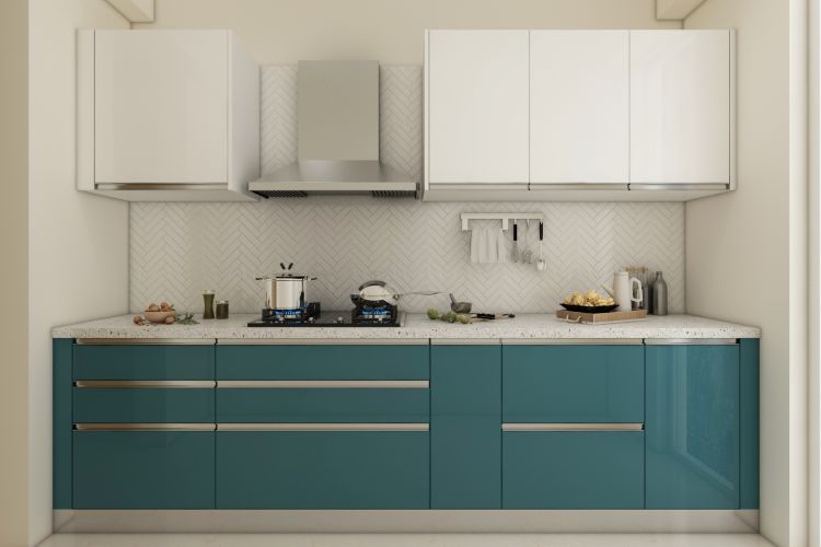 Modular Kitchen Design With White Dado Tiles - 12X10 Ft | Livspace