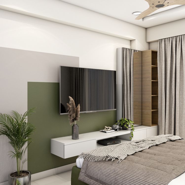 White TV Unit Design With Closed Storage | Livspace