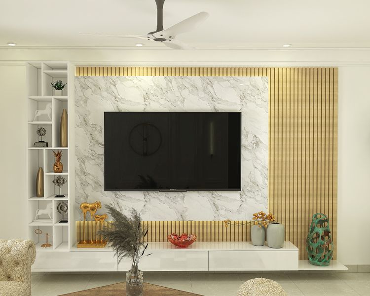 Wall-Mounted TV Unit Design With Open Shelves | Livspace