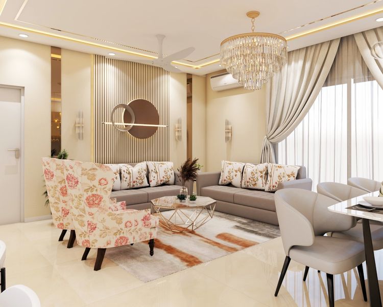 Spacious Contemporary Living Room Design with Fluted Wall Panels and ...