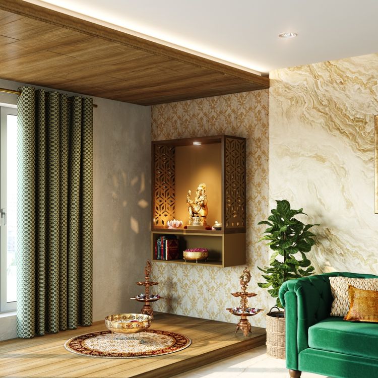 Wall Mounted Contemporary Pooja Unit Design with Open Rack and Open ...