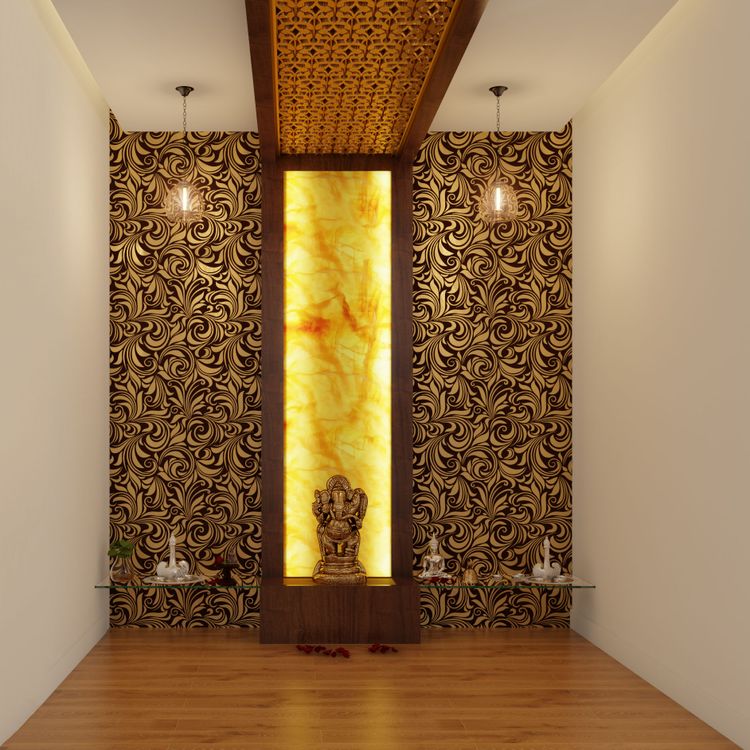 Subway Flooring Design In Wood For Pooja Rooms | Livspace