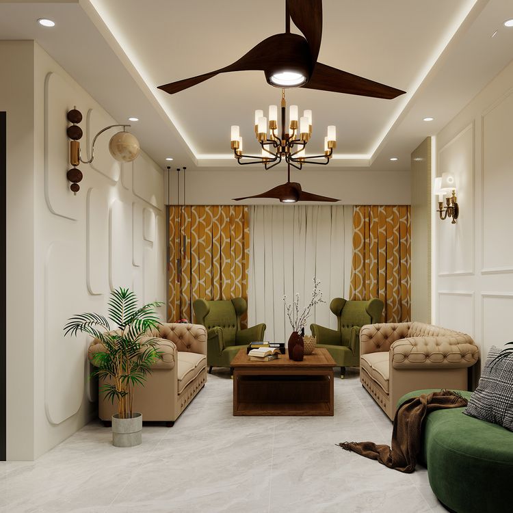 Single Layer Gypsum Transitional False Ceiling Design with Chandelier ...
