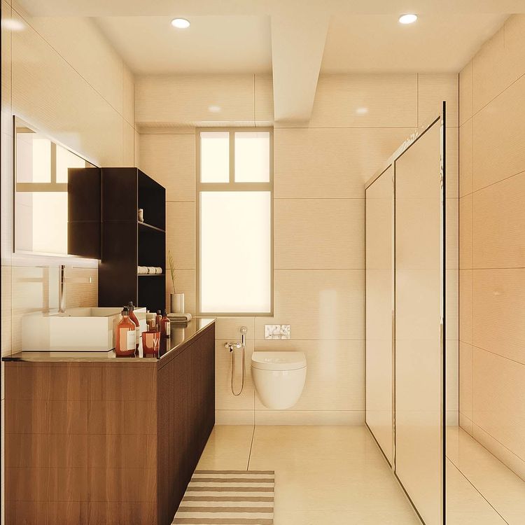 Compact Bathroom Design With Stone Tiles | Livspace