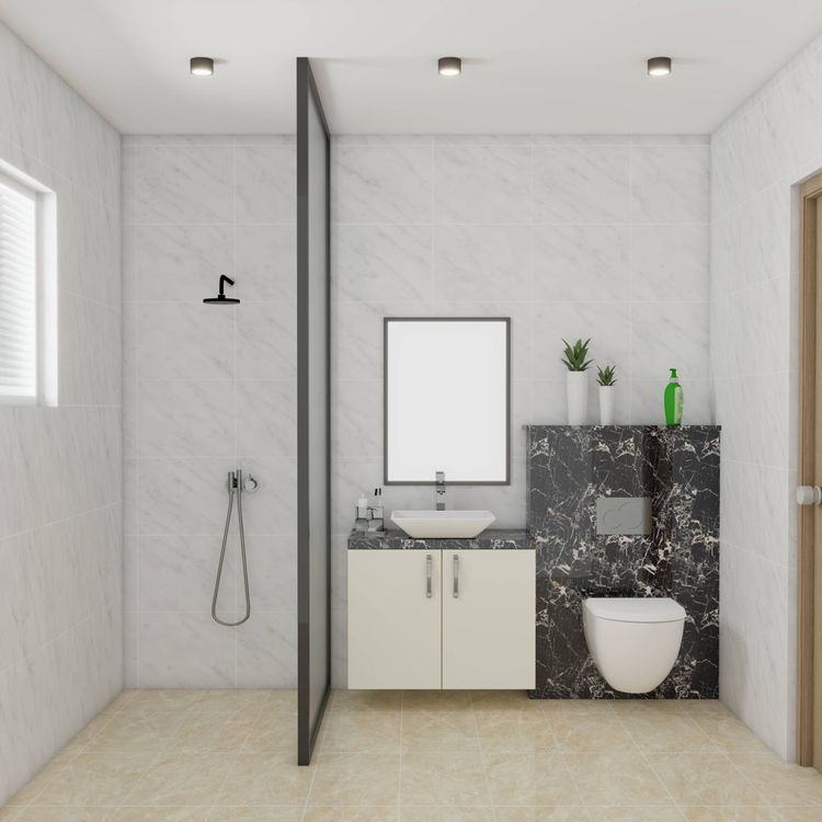 Monochromatic Compact Bathroom Design With Focus Lights | Livspace