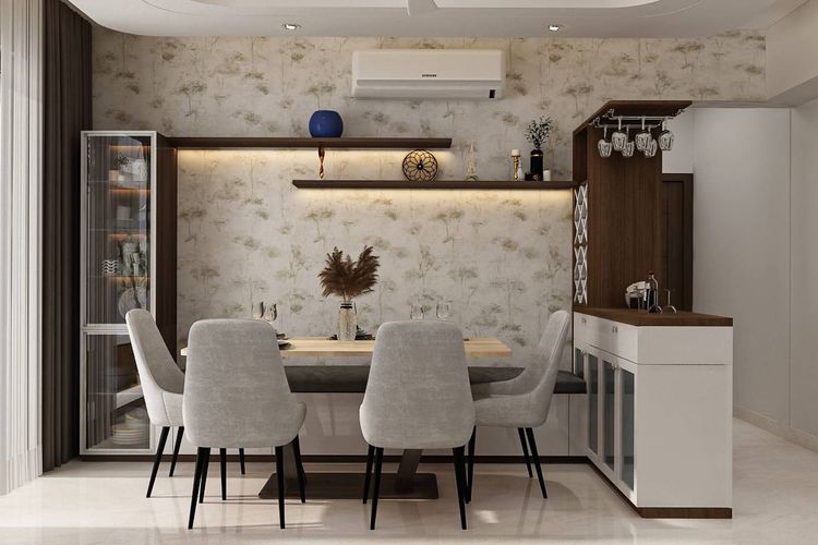 Maximum Convenience Spacious Contemporary Dining Room Design| Livspace