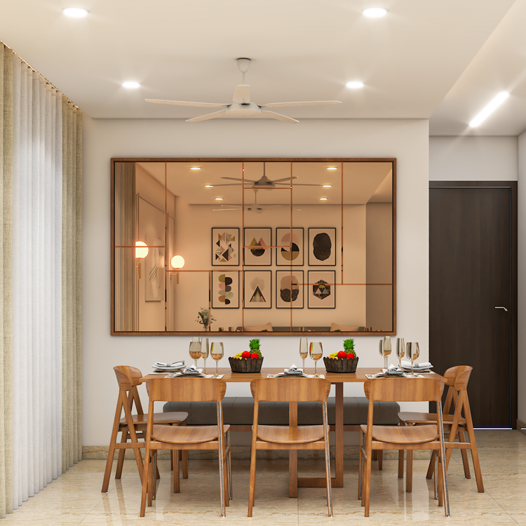 Spacious Contemporary Dining Room Design With Strip Lights | Livspace