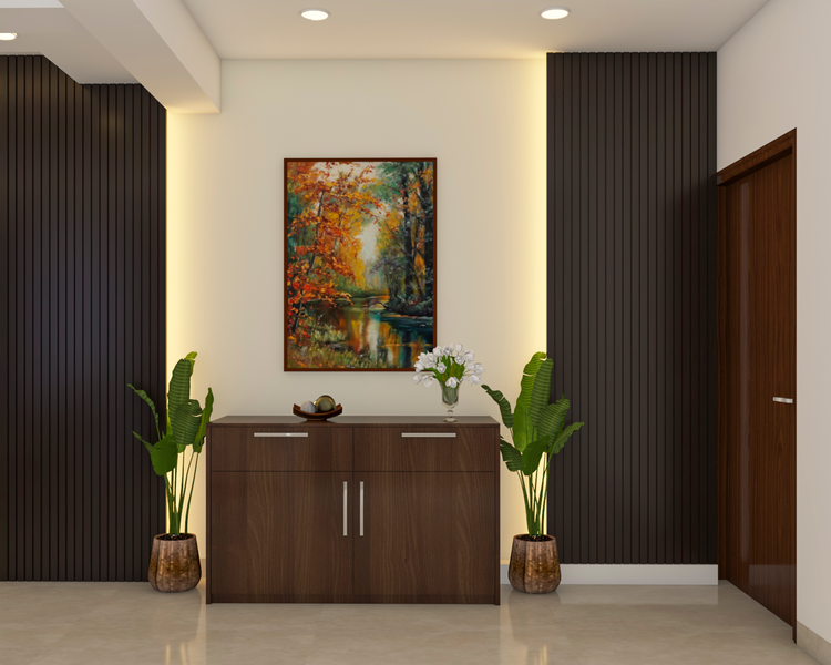 Modern Spacious Foyer Design With Vertical Panelling | Livspace