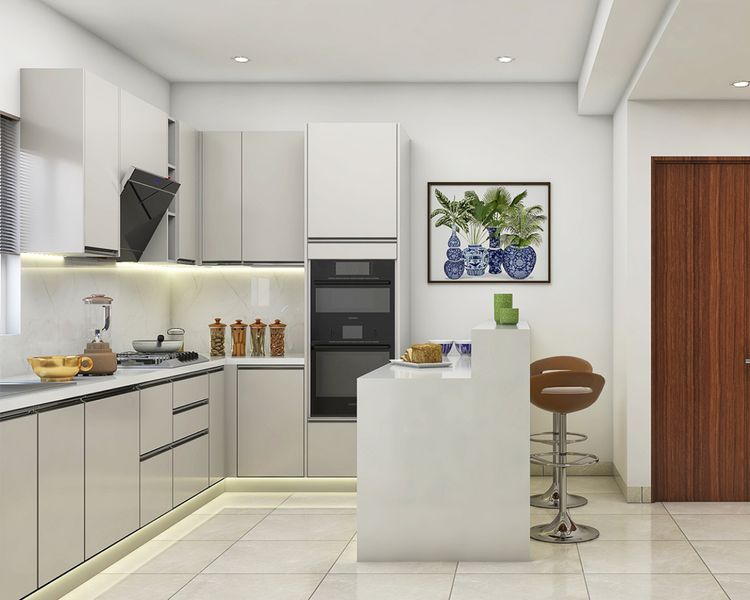 U-Shaped Modular Kitchen Design With Simple Colours | Livspace