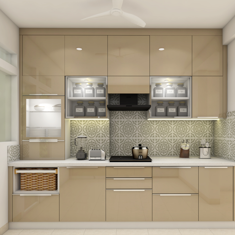 Contemporary Compact Kitchen Design With Dual Tone Interiors | Livspace