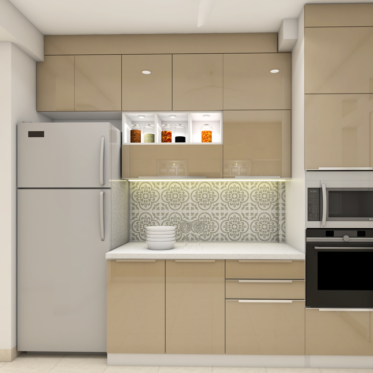 Contemporary Compact Kitchen Design With Dual Tone Interiors | Livspace