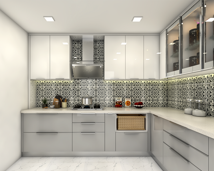 Compact Kitchen Design Idea With Crockery Unit | Livspace