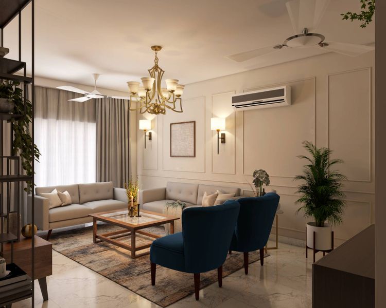 Low Maintenance Modern Theme Compact Sized Living Room Design | Livspace