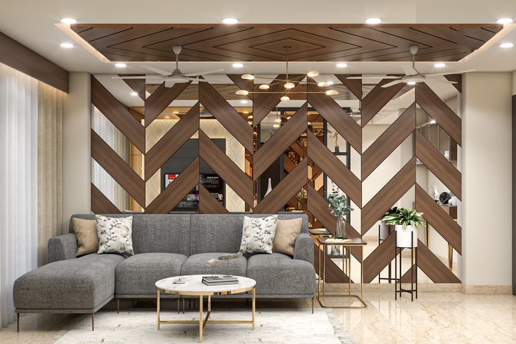 Modern Drop Down Wooden Finish False Ceiling | Livspace