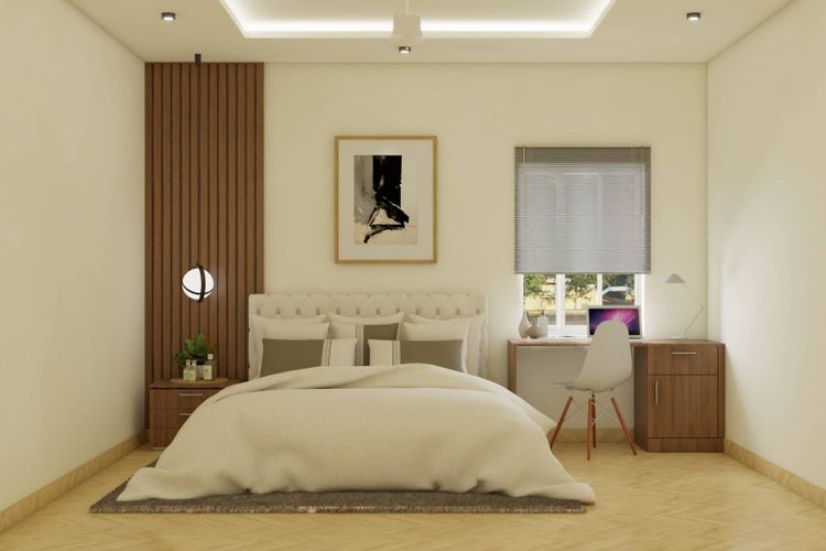 Spacious Master Bedroom Design With Study Unit | Livspace