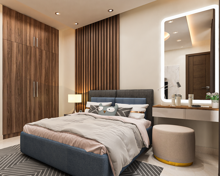 Spacious Modern Style Master Bedroom Designed With Dresser | Livspace