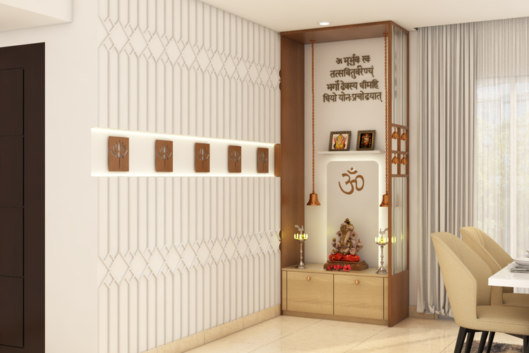 Spacious Pooja Room Design With Storage Unit | Livspace