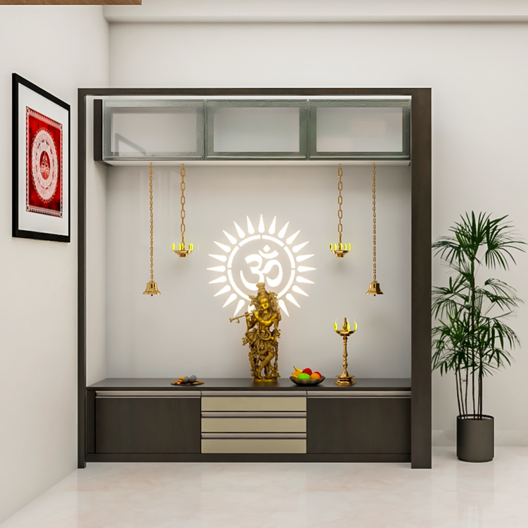 Maximum Storage Convenient Modern Style Pooja Room Design | Livspace