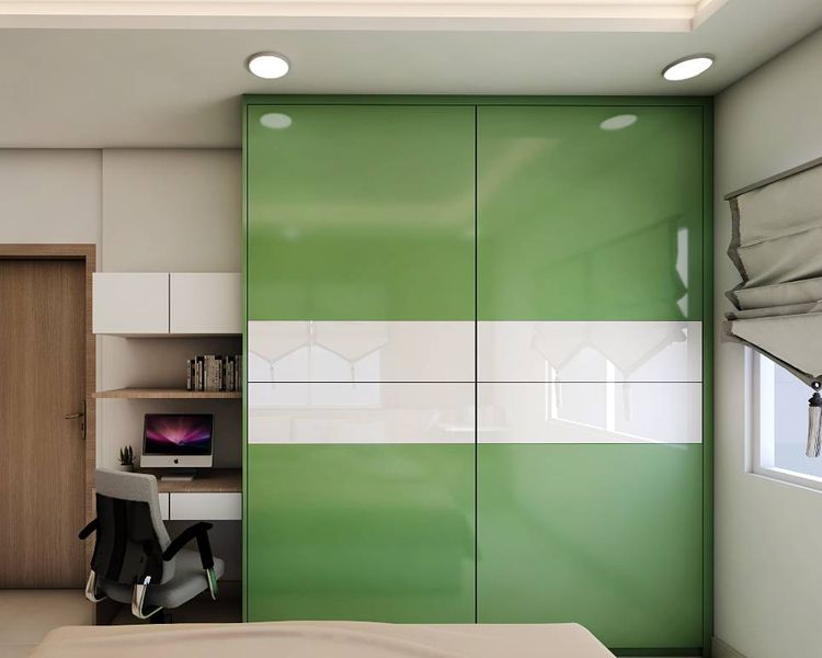 Glossy Finish Modern Wardrobe Design With Study Table | Livspace