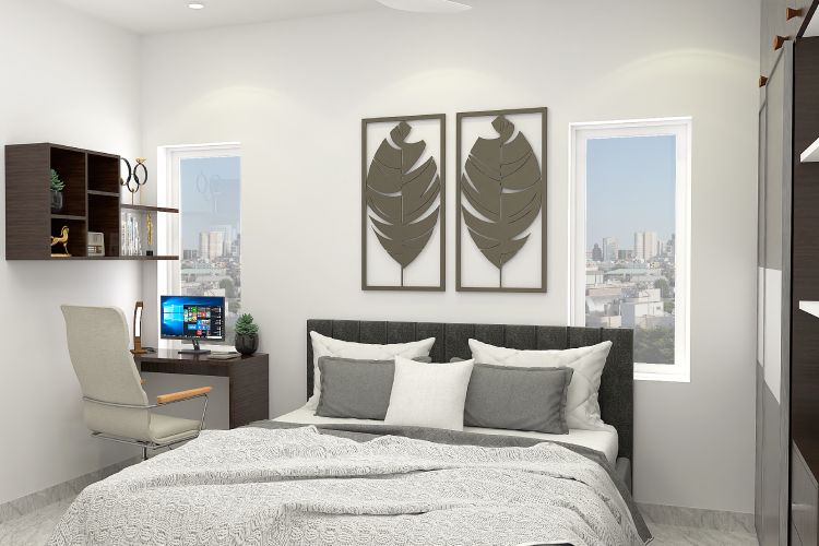 Grey And Brown Guest Room Design With Queen-Sized Bed And Grey ...