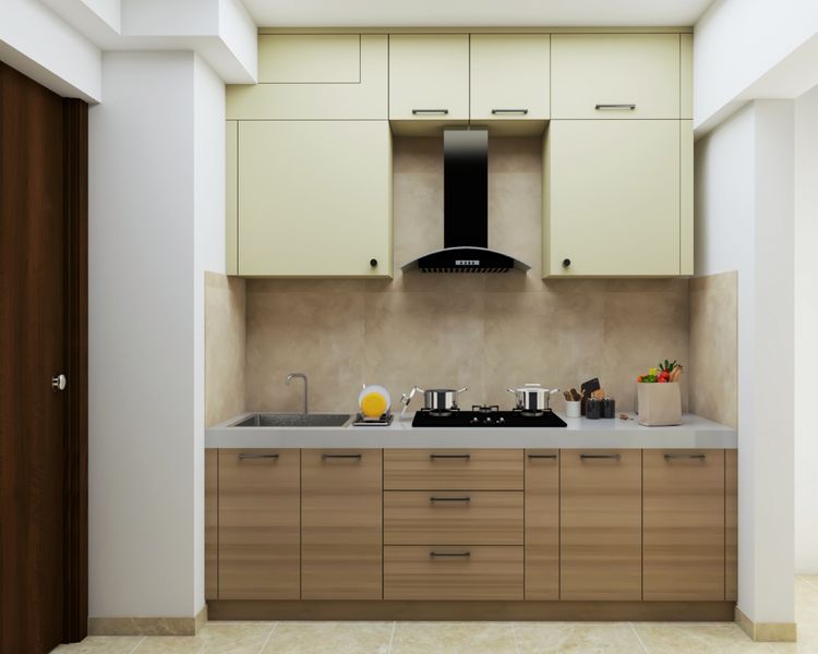 Modern Teak and Magnolia Kitchen Design with Suede Finish - 9x8 Ft ...