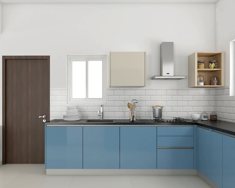 Modular Champagne-Toned And Denim Suedette U Shaped Kitchen Design ...