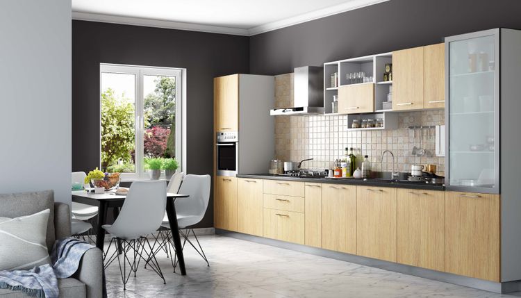 Contemporary Open Kitchen Design: Granite Countertop and Cream Textured ...