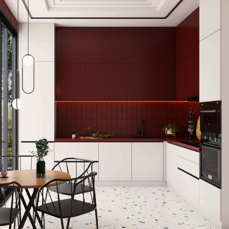 Red Porcelain Kitchen Tiles Design with Matt Finish and Grid Design ...
