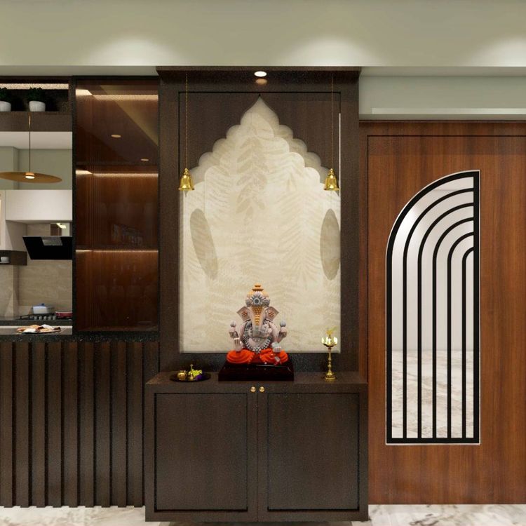 Floor-Mounted Canadian Walnut Modern Pooja Unit Design with Closed ...