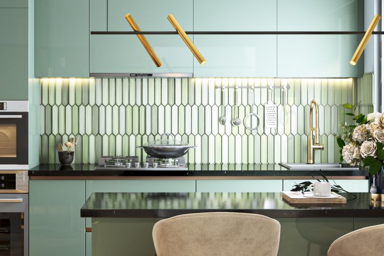 Durable and Stylish: Glossy Ceramic Kitchen Wall Tiles in Green Colour ...