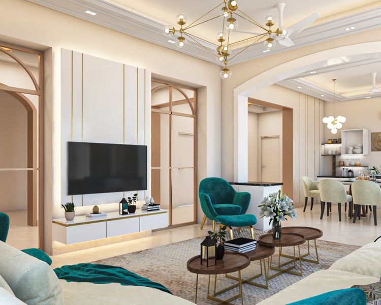 Off-White Living Room Design With Contemporary Interiors | Livspace