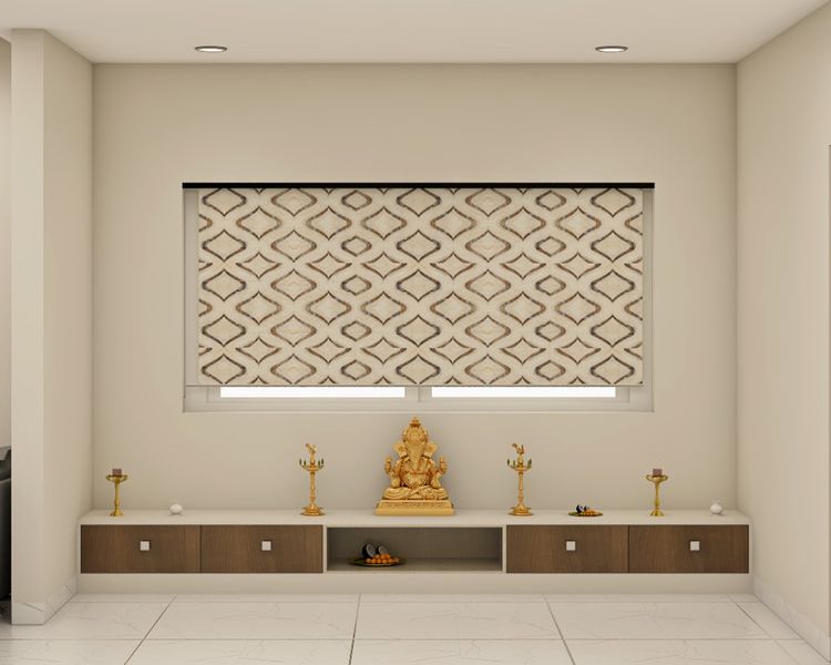 White And Wooden Floor-Mounted Pooja Mandir Design | Livspace