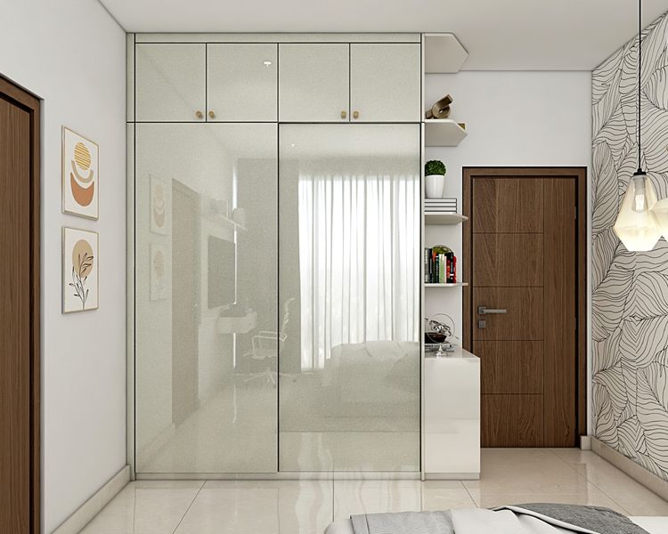 Spacious 2-Door Sliding Door Wardrobe Design In Light Grey | Livspace