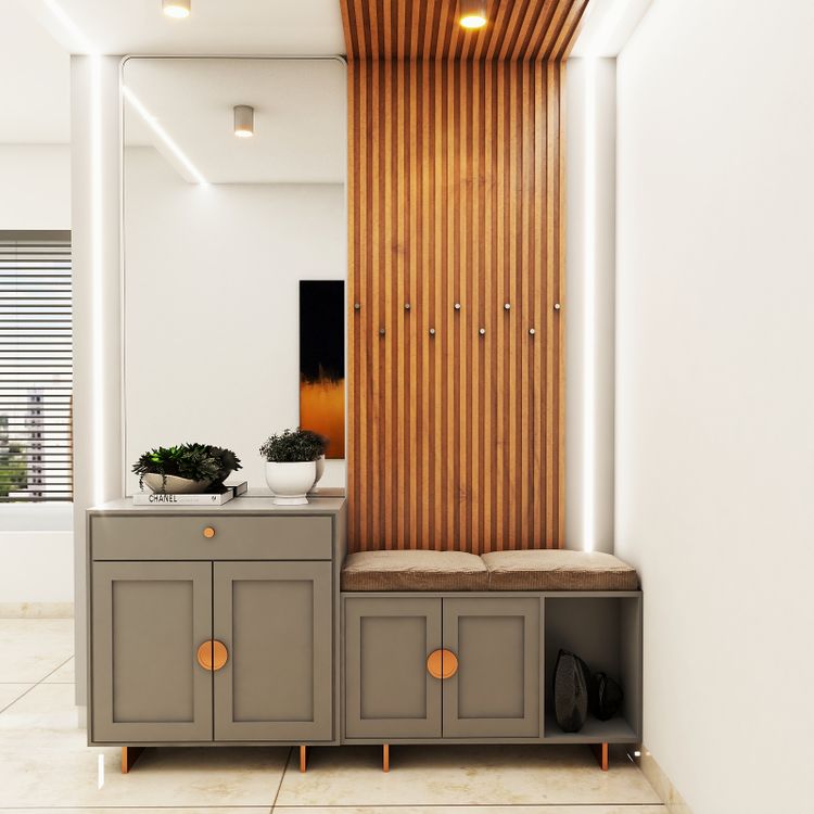 Compact Foyer Design With Fluted Panels | Livspace