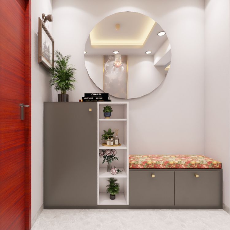 Compact Foyer Area Design With Cushioned Seating | Livspace