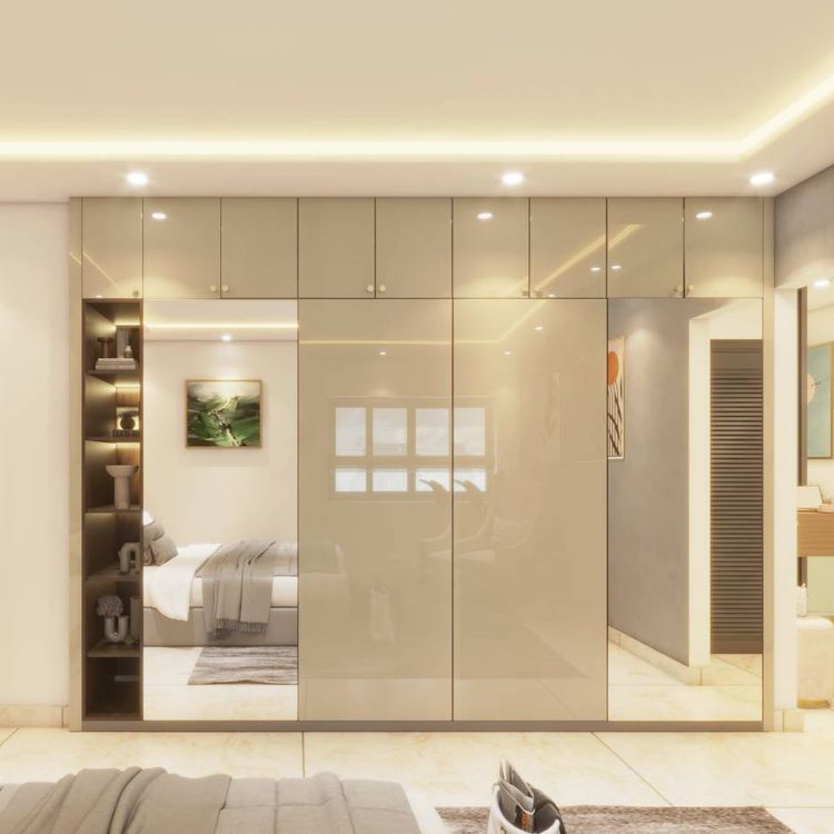 Sliding Door Wardrobe Design With Loft And Shelves | Livspace