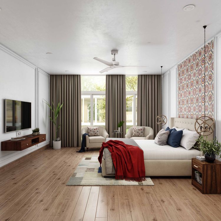 Light Brown Rectangular Wooden Flooring Design | Livspace