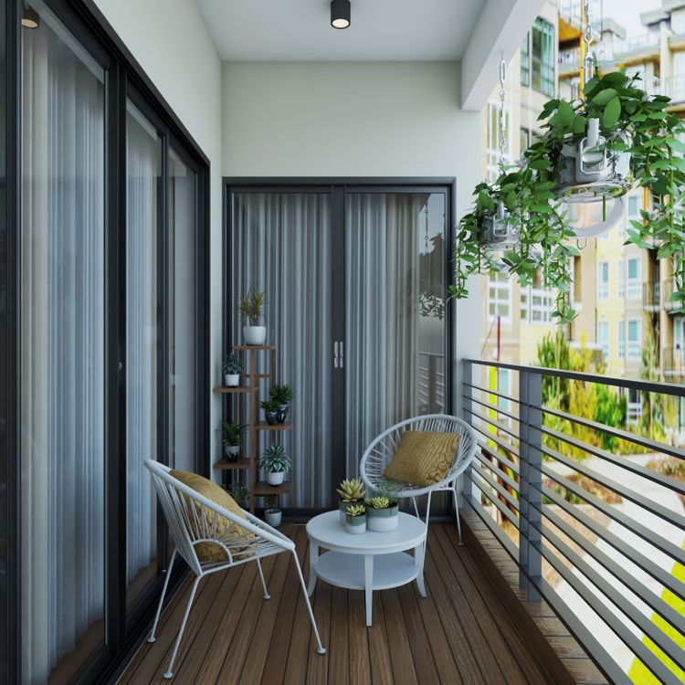 Balcony Design With Wooden Flooring | Livspace