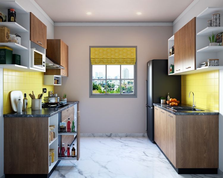 Modular Light Wood Parallel Kitchen Design | Livspace