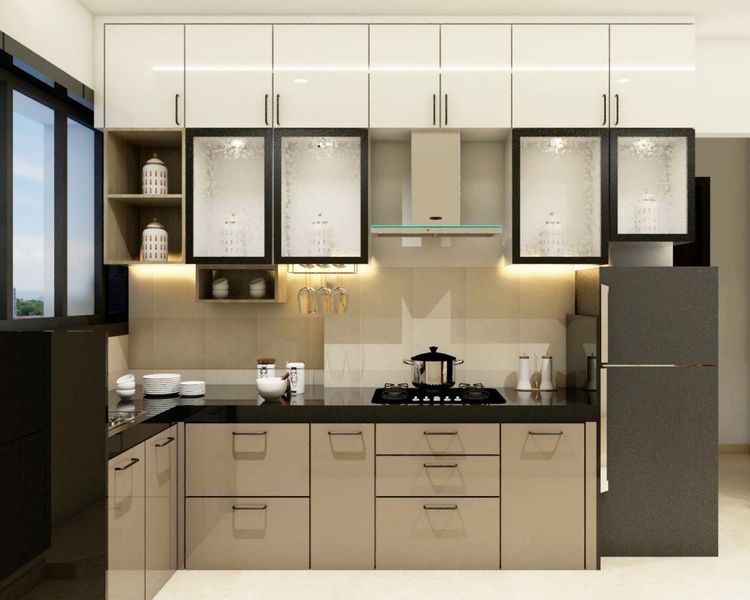 Modular Irish Cream And Champagne-Toned L Shaped Kitchen Design | Livspace