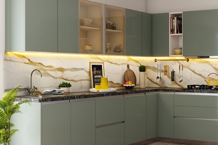 Ceramic Matte Cream-Toned Kitchen Tile Design | Livspace