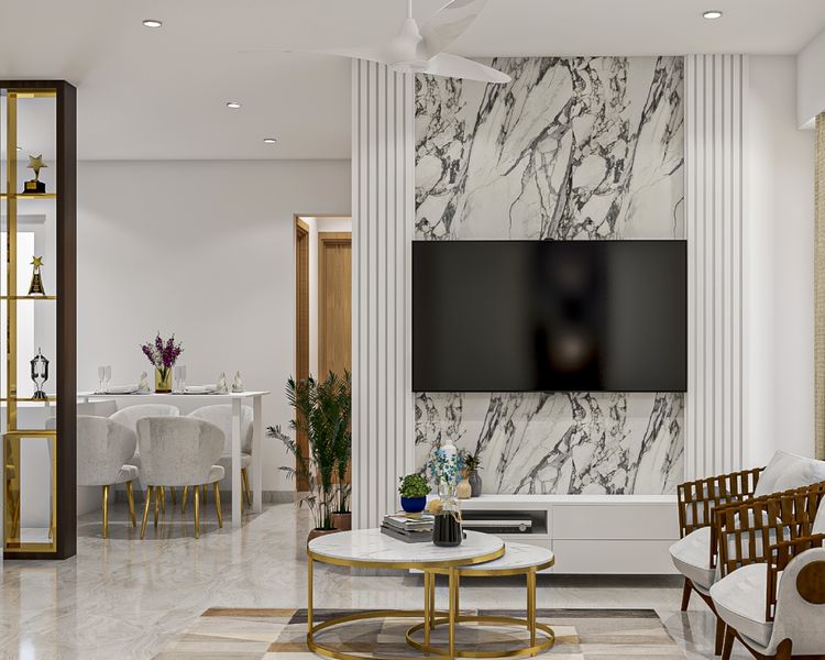 TV Unit Design With Marble Wall Panel | Livspace