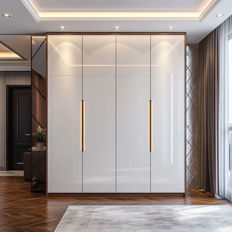 Contemporary 4-Door Swing Wardrobe Design with High Gloss Laminate in ...