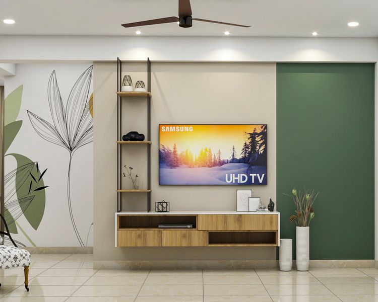 TV Unit Design with Modern Wall-Mounted Storage and Textured Backdrop ...