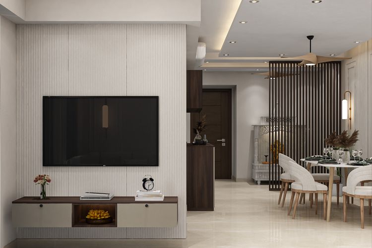 Wall-Mounted Contemporary Compact TV Unit Design with Drawers and Open ...