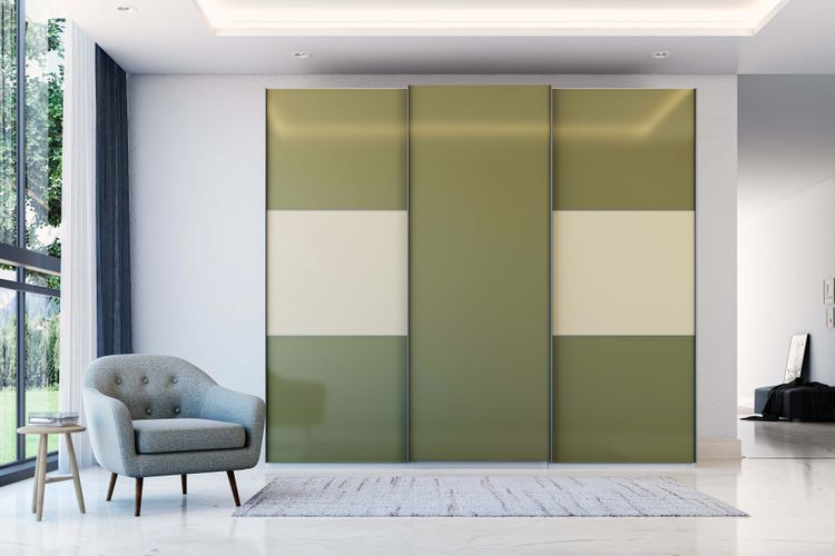 3-Door Contemporary Sliding Wardrobe Design in Golf Green and Champagne ...