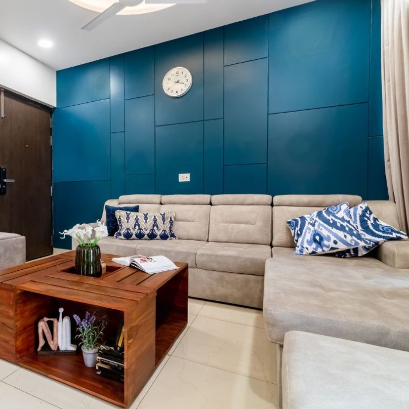 Blue Wall Paint Design With Panelling | Livspace