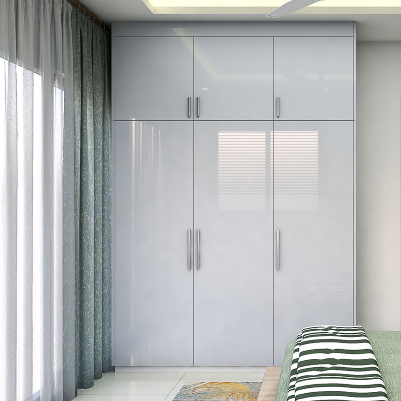 3-Door Minimal Swing Wardrobe Design in Pastel Blue with High Gloss ...