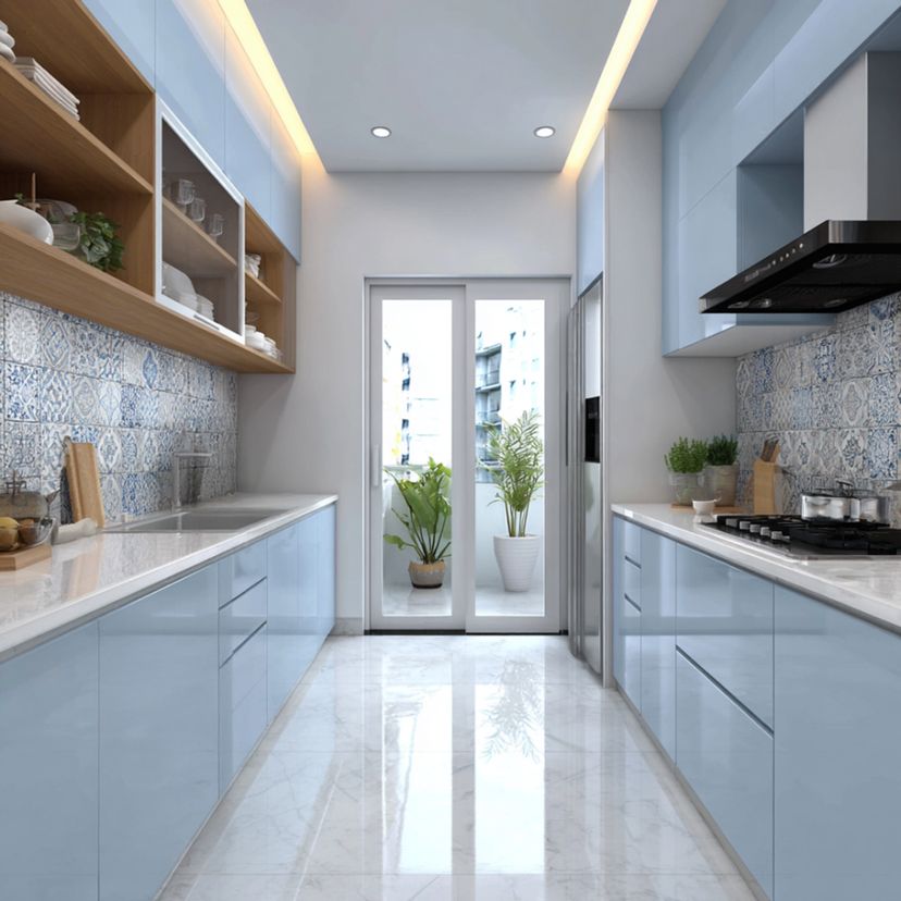 Modern Parallel Kitchen Design with Quartz Countertops and Glossy ...