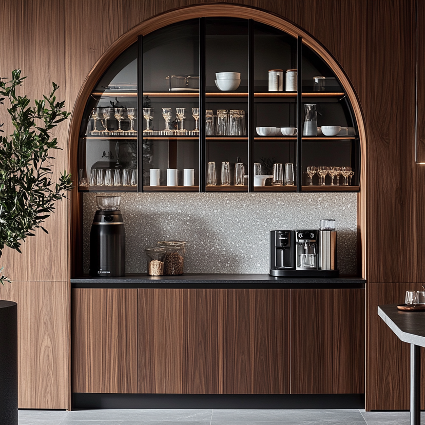 Crockery Unit Design with Contemporary Arched Cabinet and Suede ...